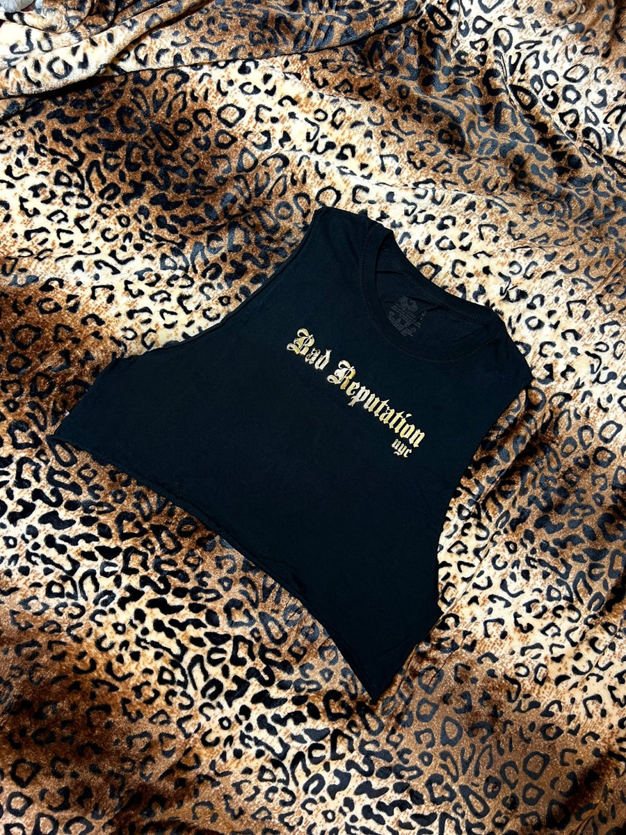 Bad Reputation Black and Gold Crop Muscle Tank | Bad Reputation NYC